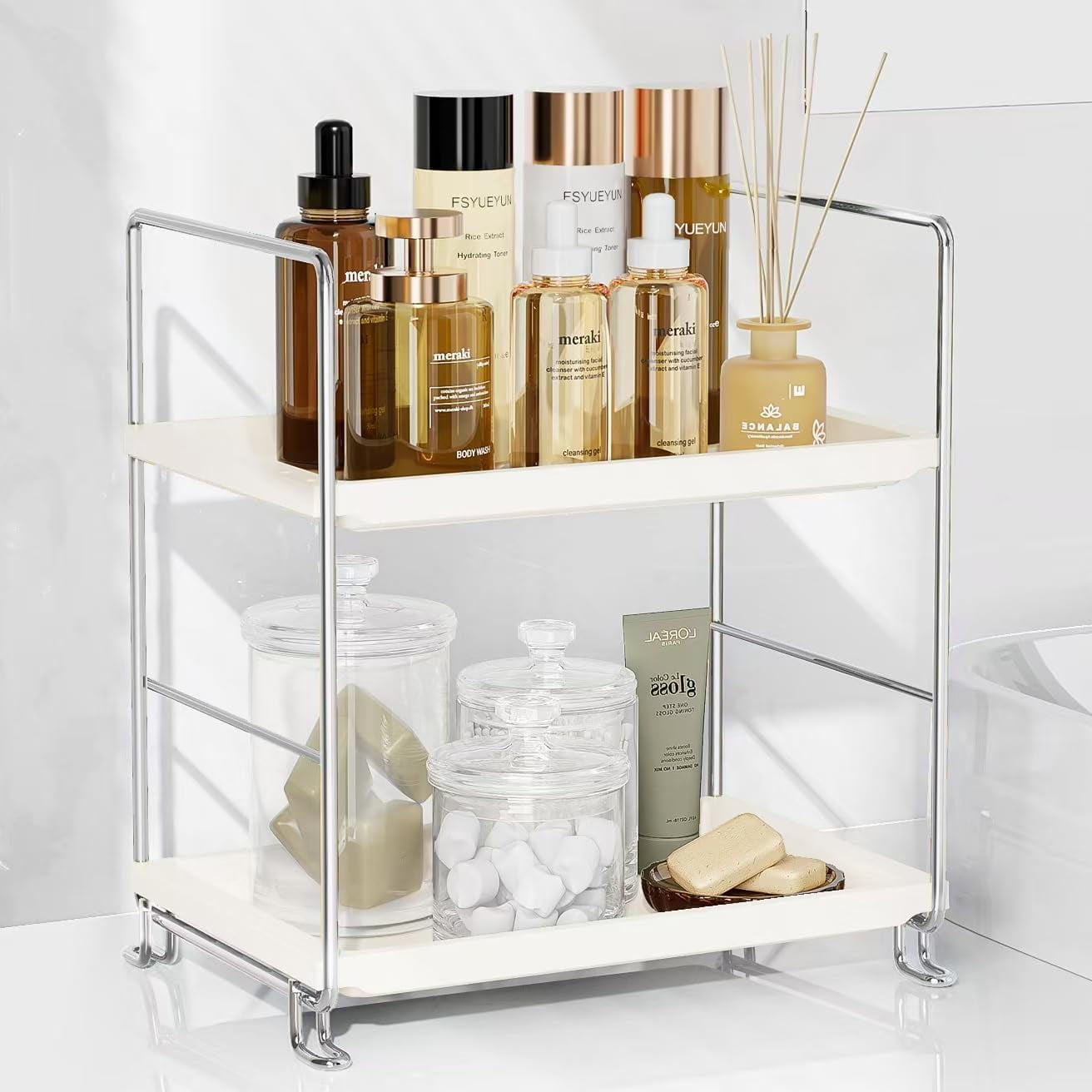 2-Tier Bathroom Countertop Organizer, Tool-Less Installation Premium ...