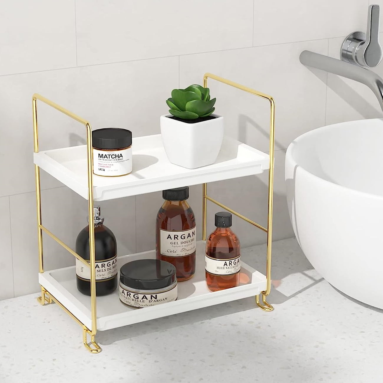 2-Tier Bathroom Countertop Organizer，Vanity Tray Makeup Storage ...