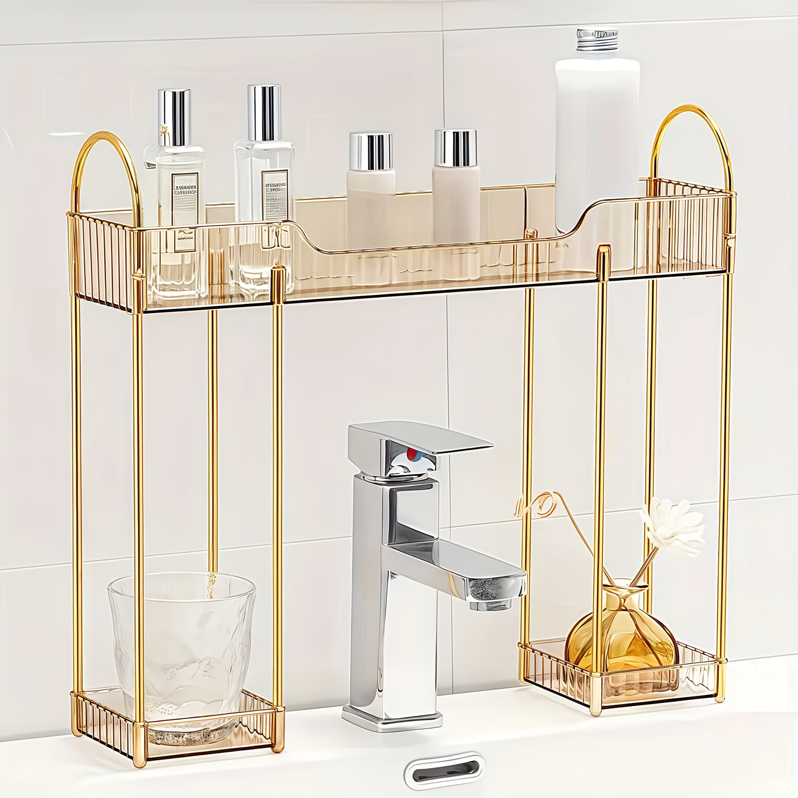 2-Tier Bathroom Organizer Shelf, Plastic Cosmetic & Toiletry Storage ...