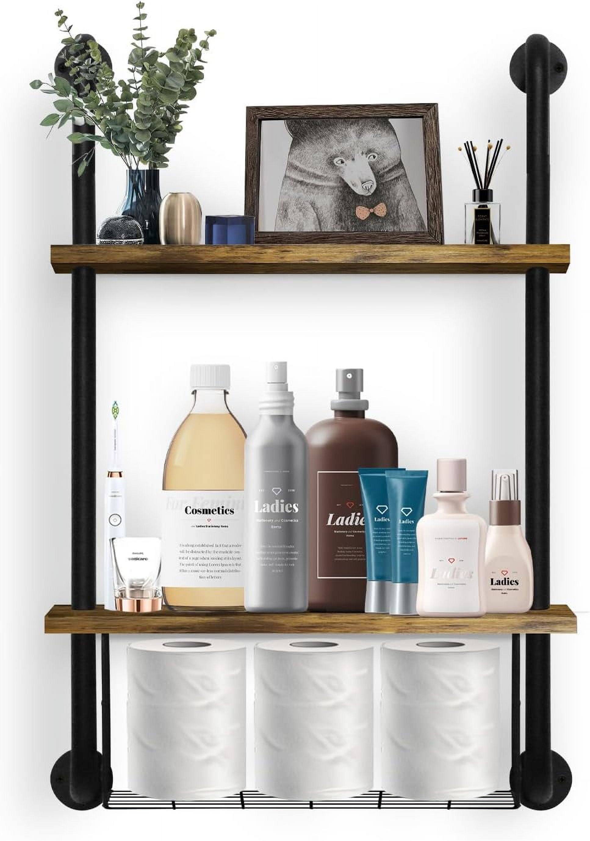 2-Tier Bathroom Shelves Wall Mounted, Floating Shelving Retro Pipe ...