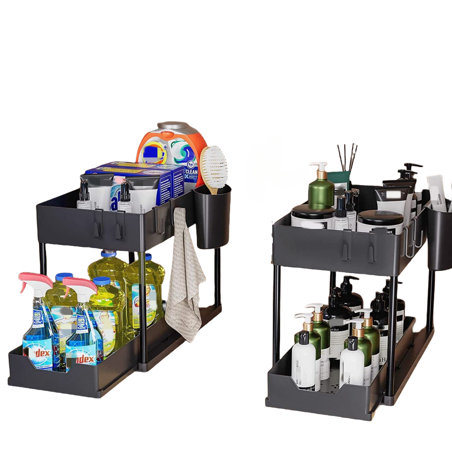 Puricon 2 Pack Under Sink Organizer 2 Tier L Shape Sliding Under Sink