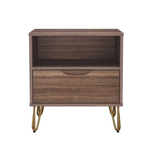 2-Tier Bedroom Nightstand with Open Shelf and Easy-Glide Drawer ...