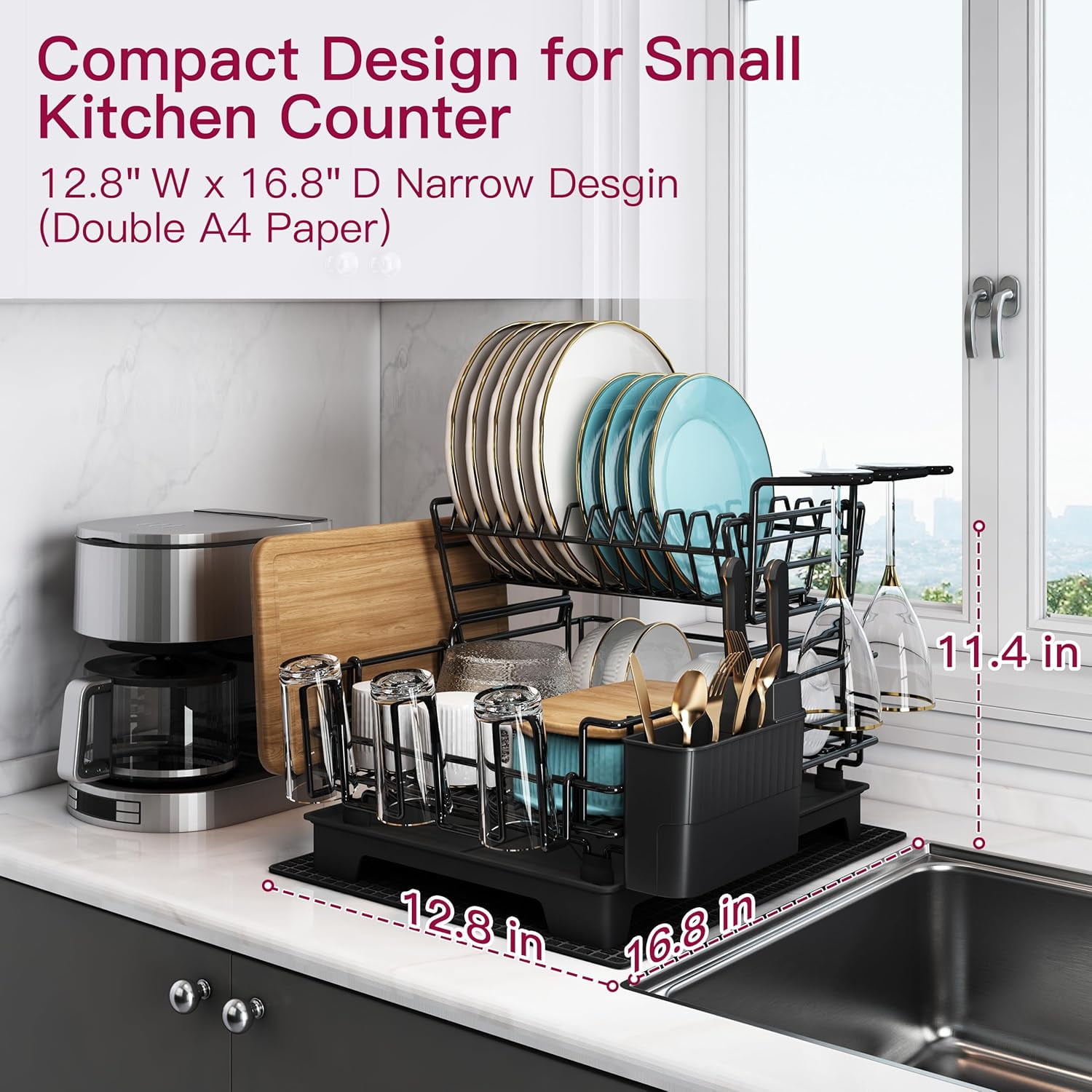 2 Tier Black Large Stainless Steel Dish Drainer Drying for Kitchen ...