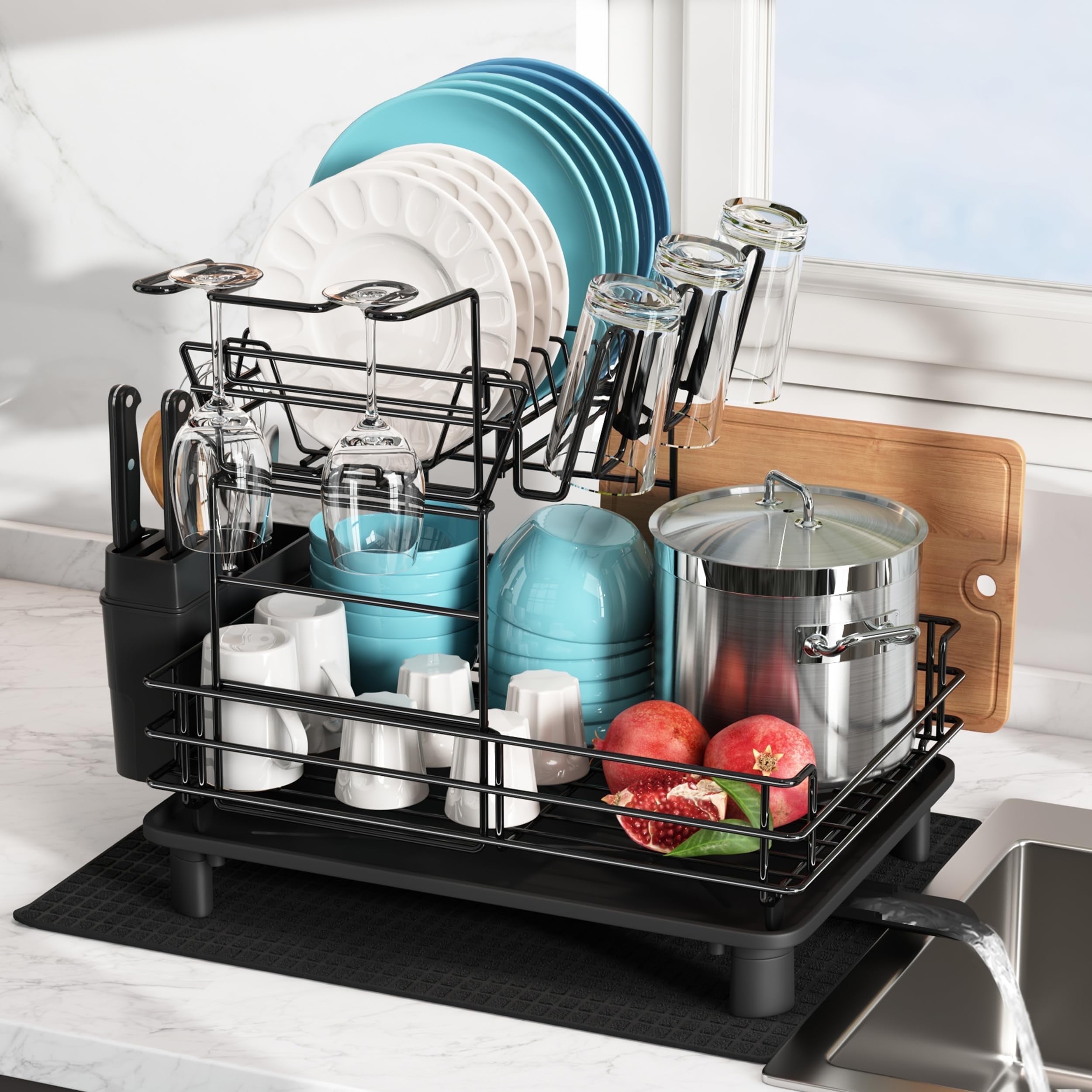 2 Tier Black Large Stainless Steel Dish Drainers Drying Rack for ...