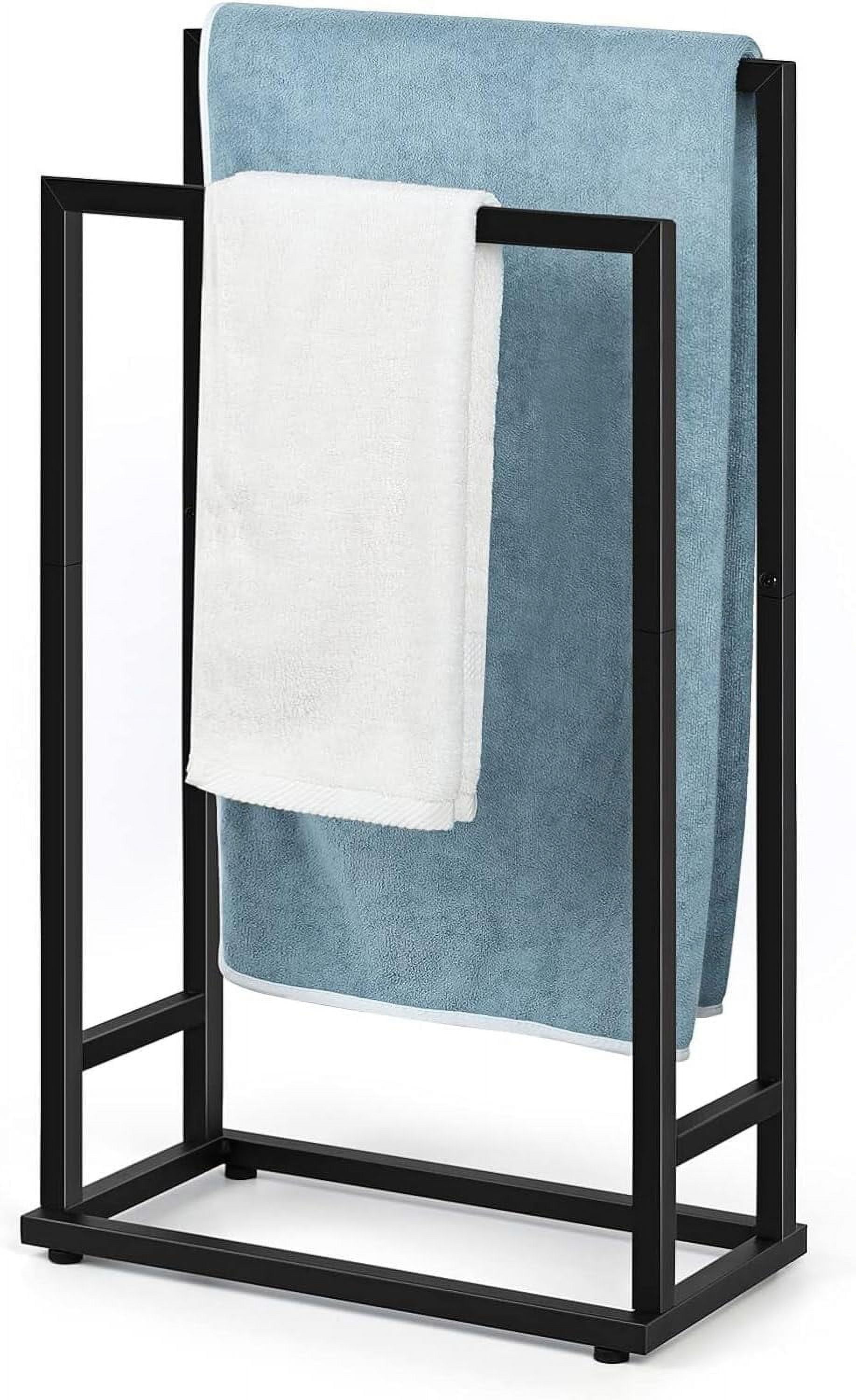 2-Tier Black Stainless Steel Towel Rack - Standing Bathroom Towel ...