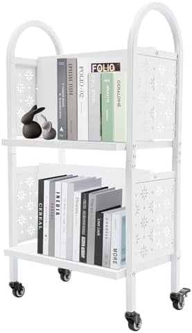 2-Tier Book Cart Rolling Office Floor Standing Book Storage Rack with ...