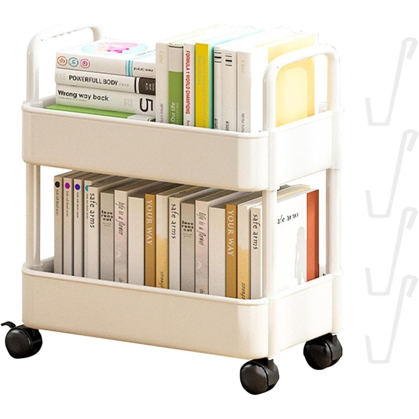 2 Tier Book Rack Storage - with Wheels 2 Tiers - Multi-Functional ...