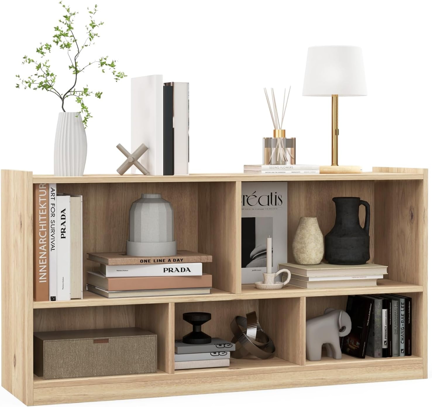 2-Tier Bookcase, 5 Cube Wood Storage Cube Bookshelf, Floor Standing ...