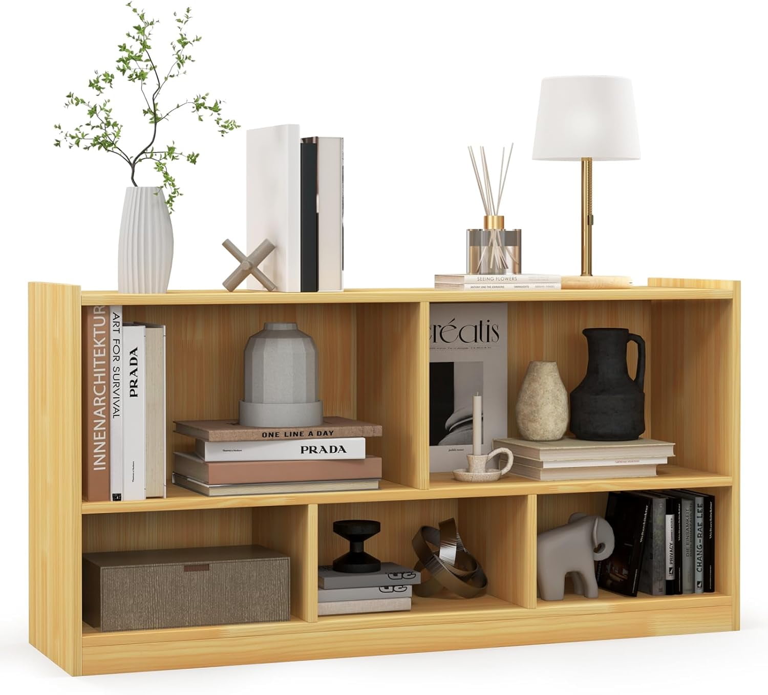 2-Tier Bookcase 5 Cube Wood Storage Cube Bookshelf Floor Standing ...