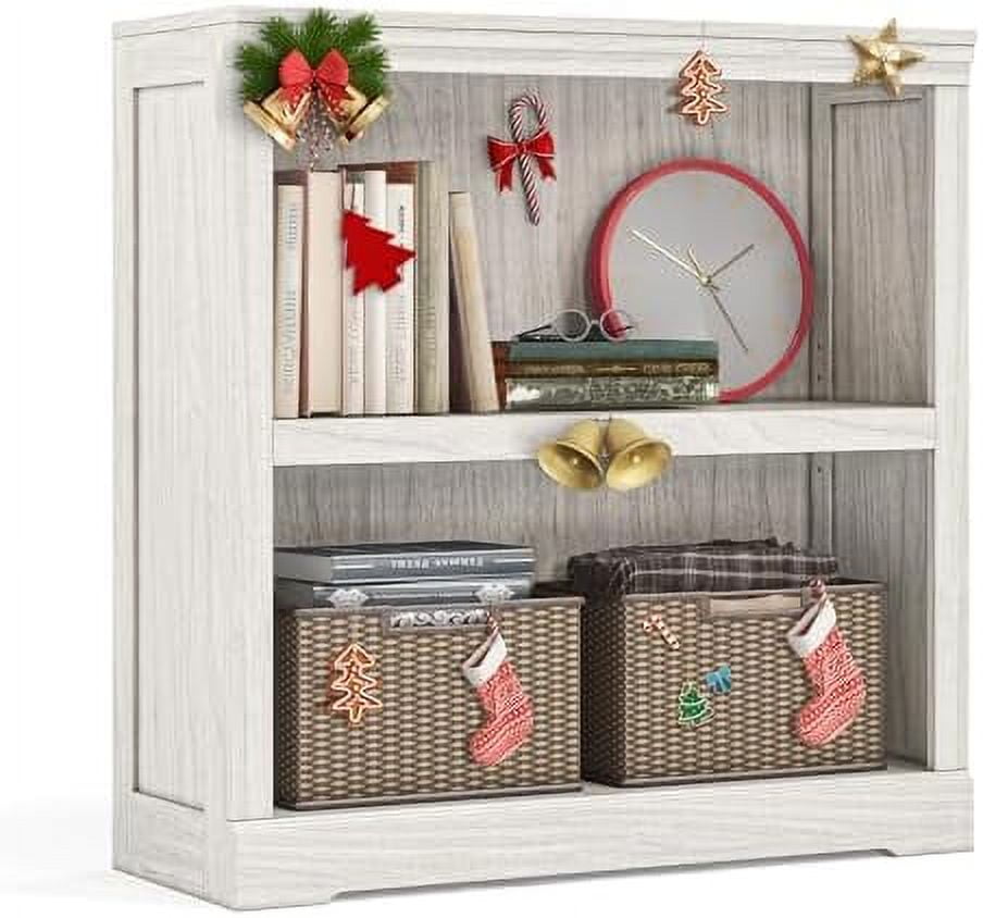 2-Tier Bookcase Display Shelves Farmhouse Bookshelf for Home Office Living Room Bed Room - White ...