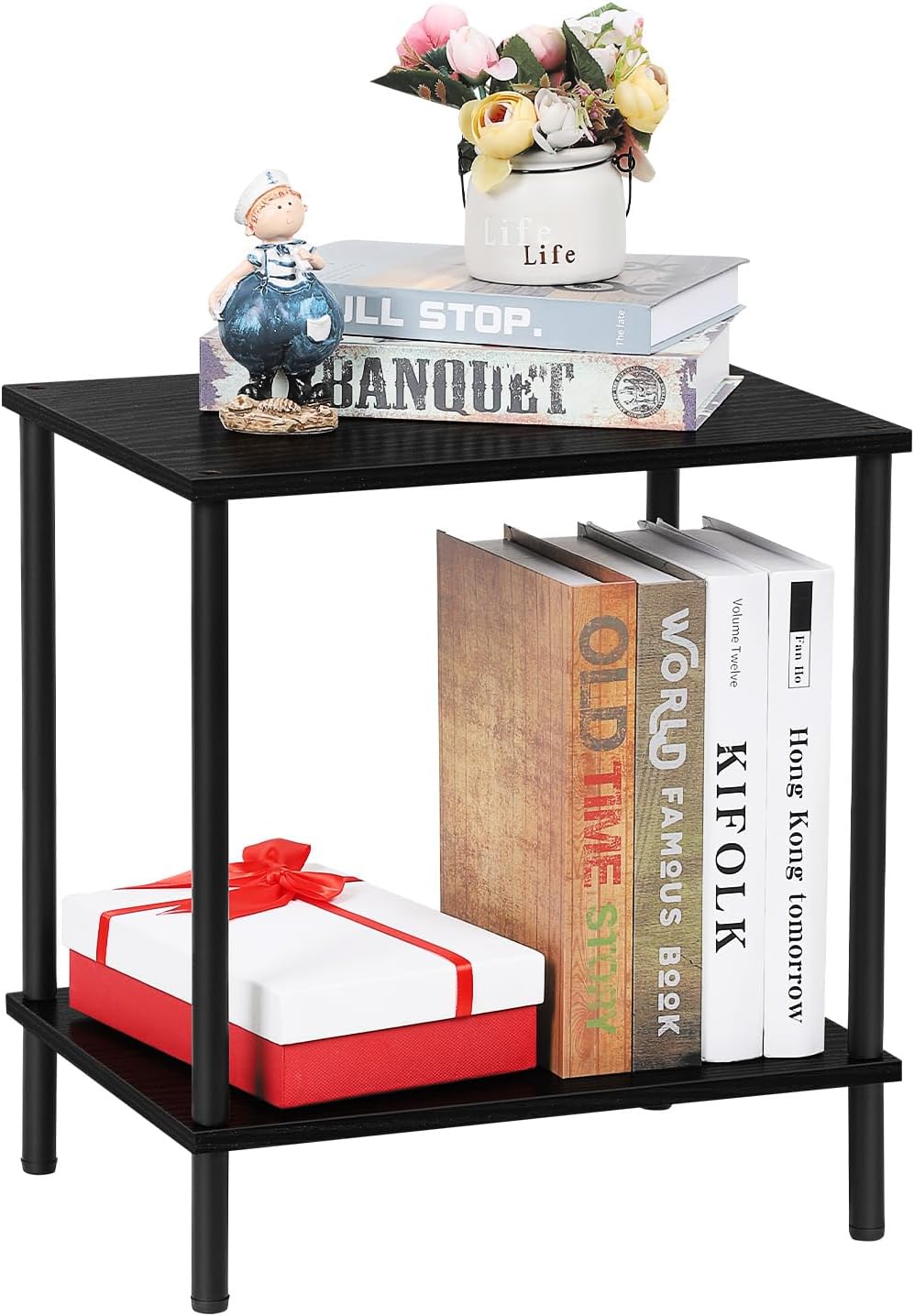 2 Tier Bookcase,Narrow Bookshelf for Small Spaces,Wood and Metal Book ...