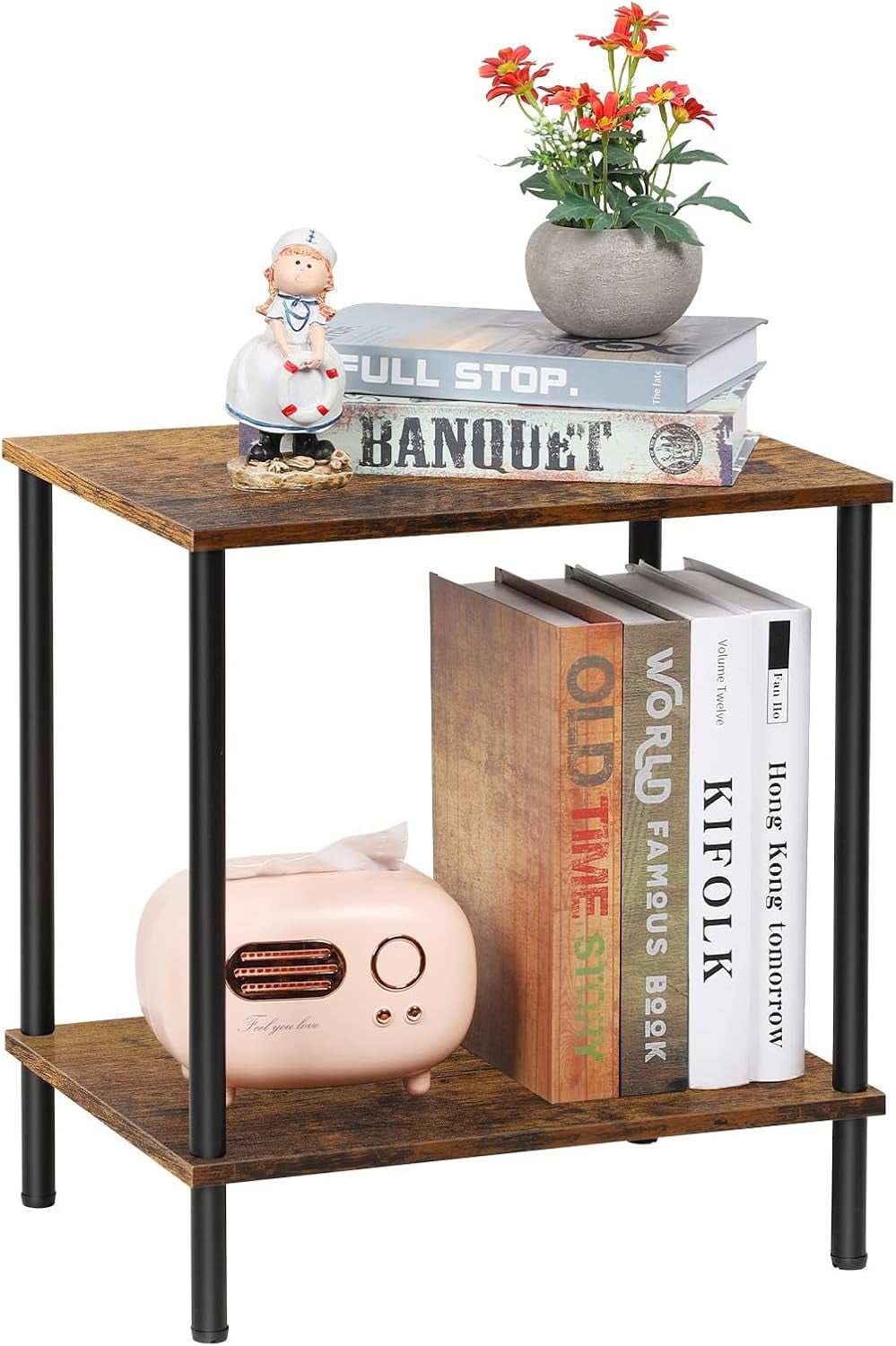 2 Tier Bookcase,Narrow Bookshelf for Small Spaces,Wood and Metal Book ...