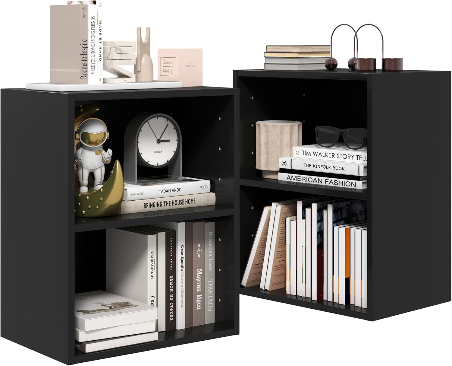 2-Tier Bookshelf, Open Shelf Bookcase with 7-Position Adjustable Shelf ...