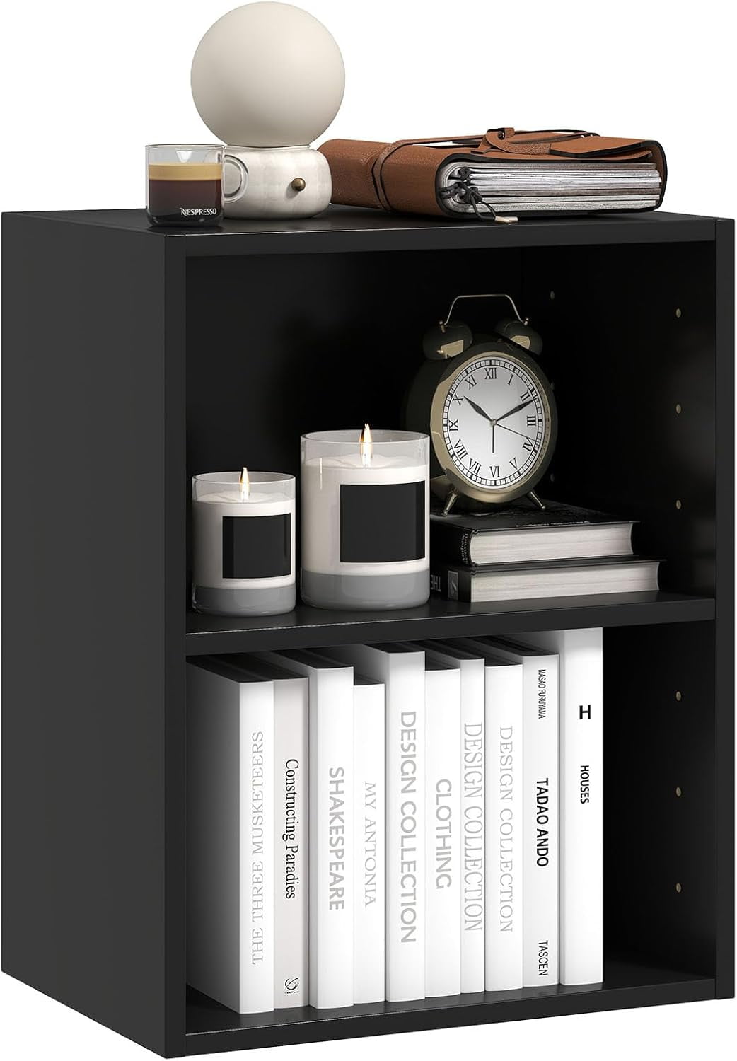 2-Tier Bookshelf, Open Shelf Bookcase with 7-Position Adjustable Shelf ...