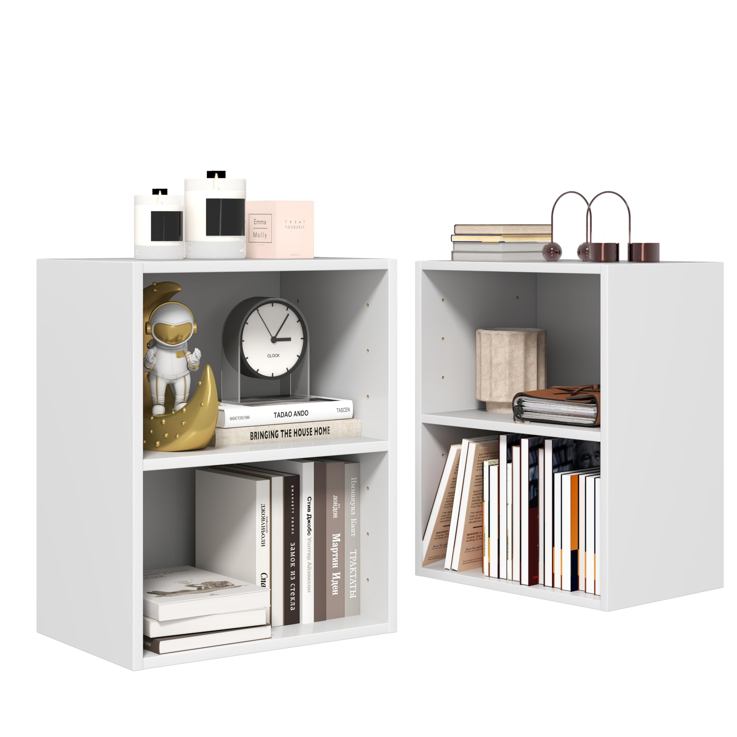 2-Tier Bookshelf, Open Shelf Bookcase with 7-Position Adjustable Shelf ...