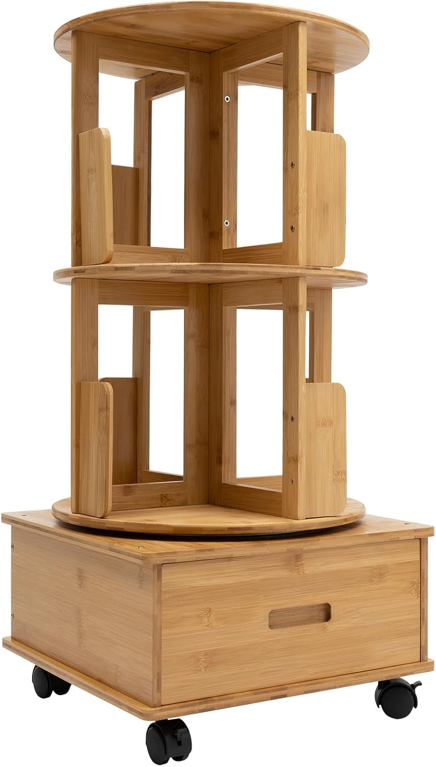 2 Tier Bookshelf Storage, 360° Rotating Swivel Bookcase Side Table with ...