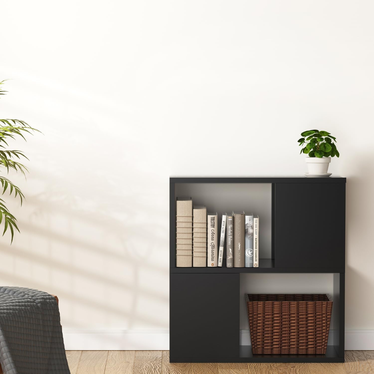 2 Tier Bookshelf, Wood Decorative Storage Shelving, Modern Freestanding ...