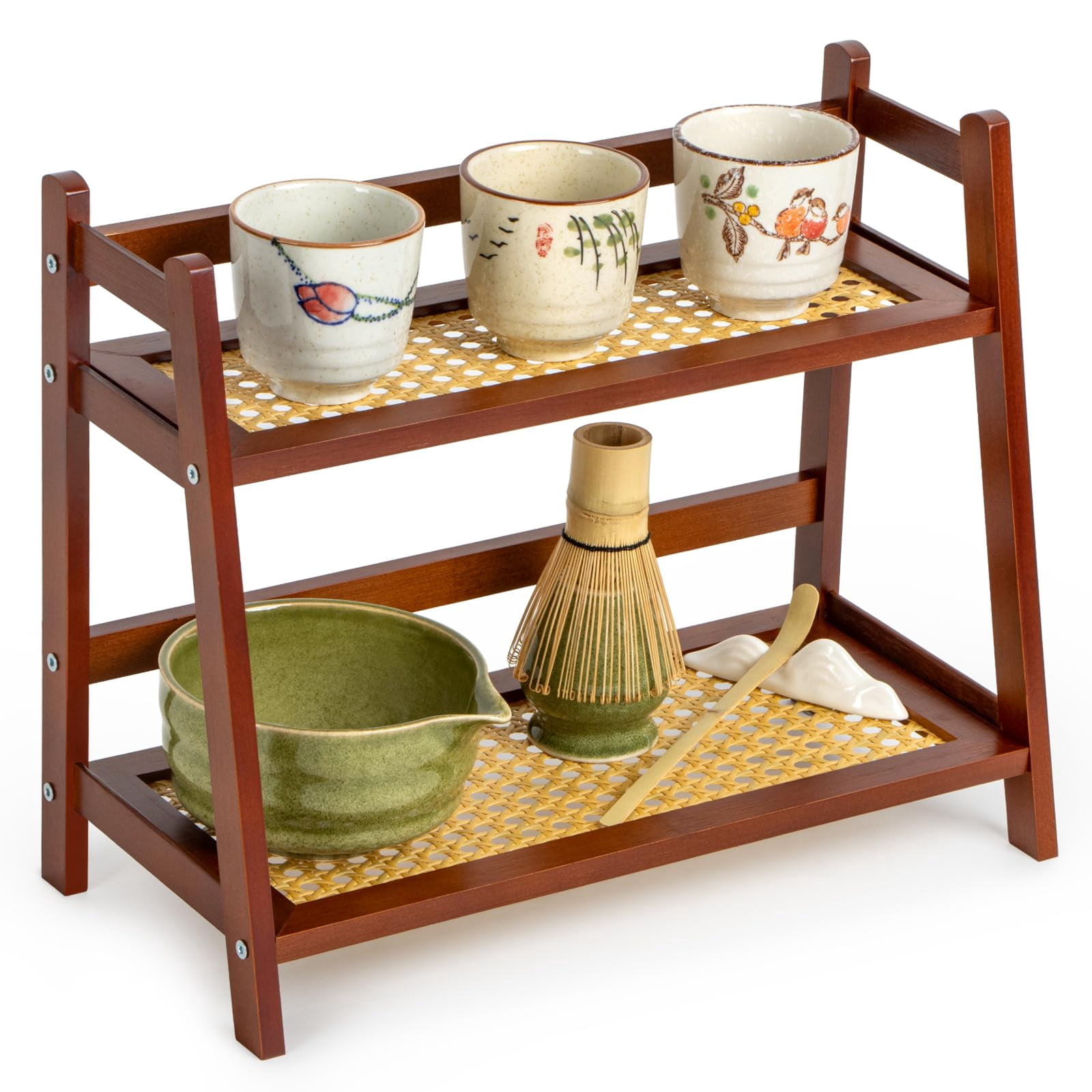 2 Tier Brown Rattan-Look Countertop Mug Holder Storage Stand for Tea ...