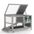 2-Tier Bunny Hutch, Wood Rabbit Cage on Wheels with Openable Roof, Ramp ...