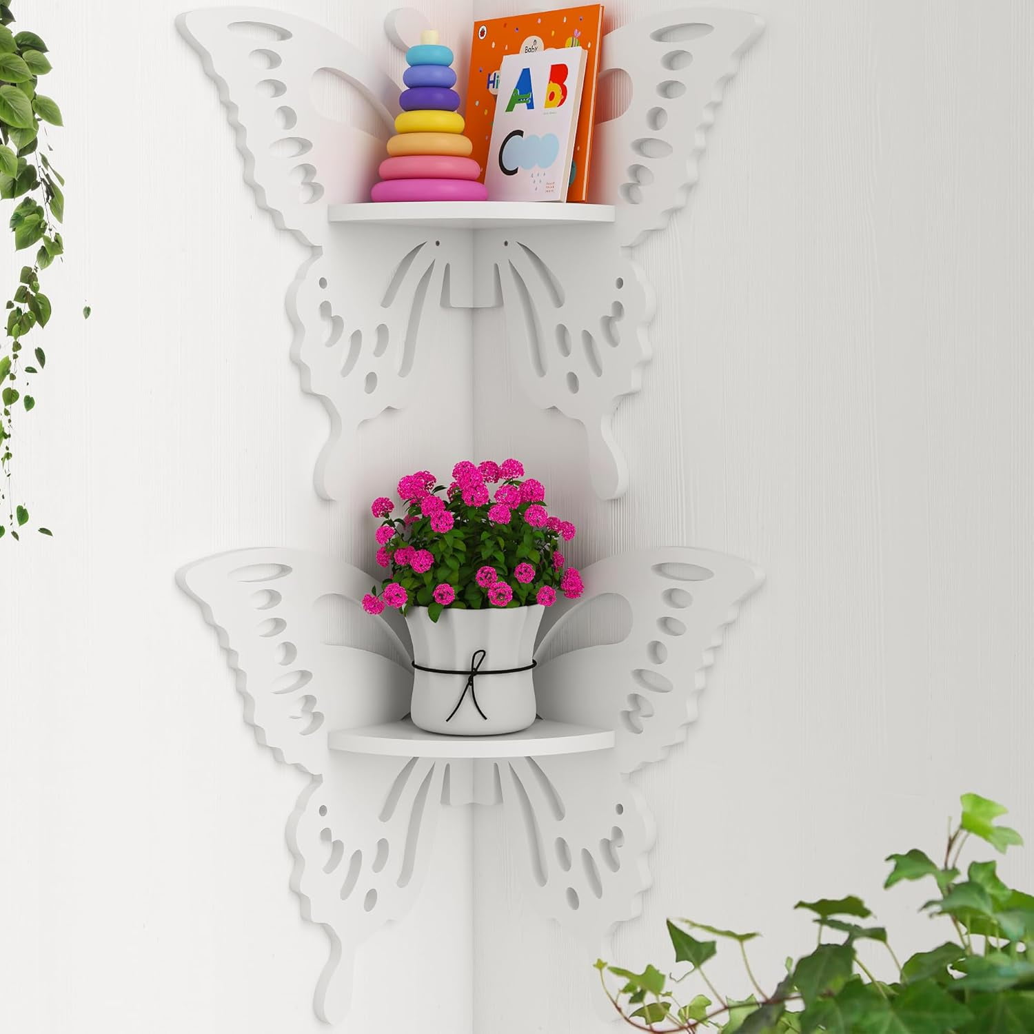 2-Tier Butterfly Corner Shelf - Nursery Wall Deor Floating Corner Shelf ...
