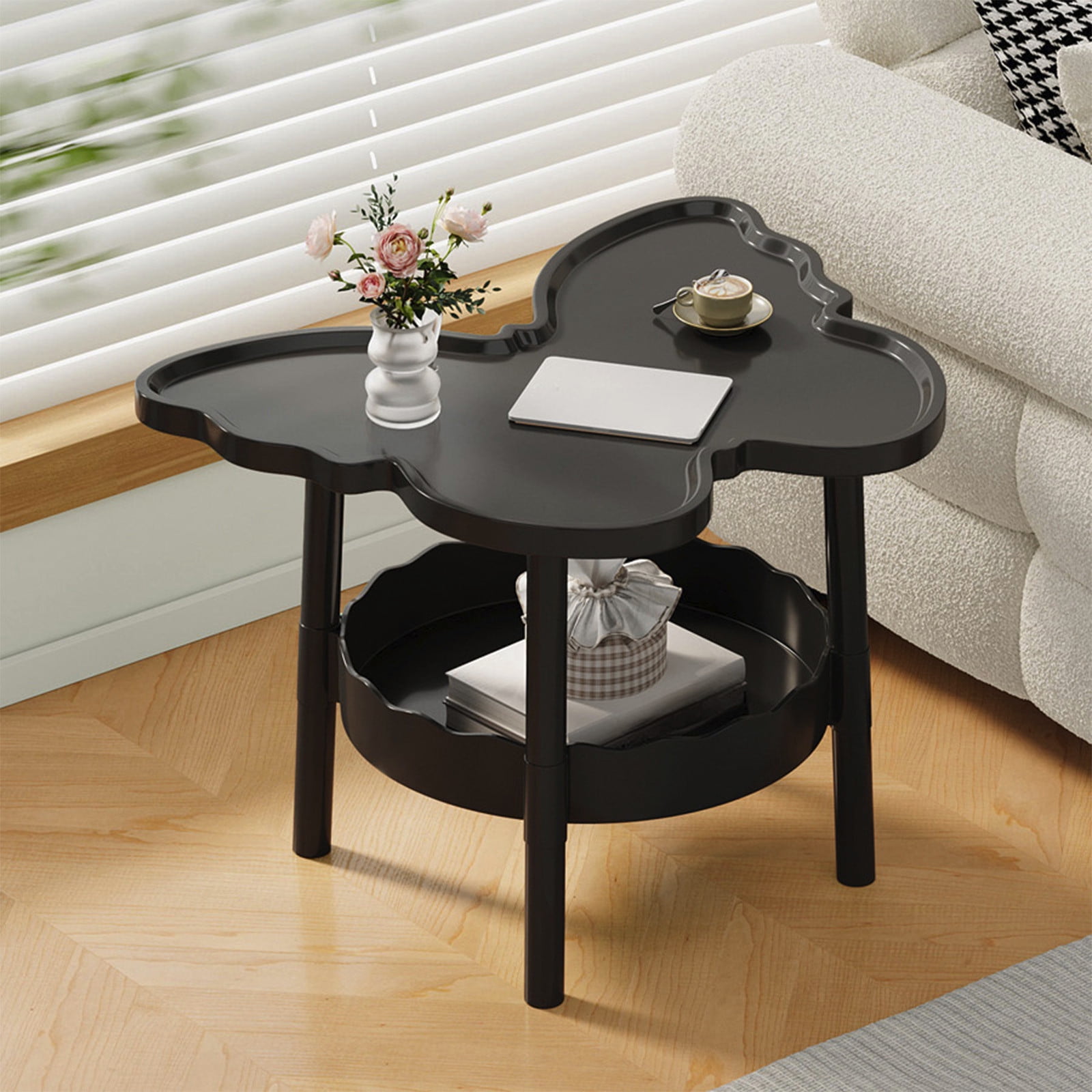 2-Tier Butterfly-Shaped Side Table - Modern Multifunctional Coffee ...