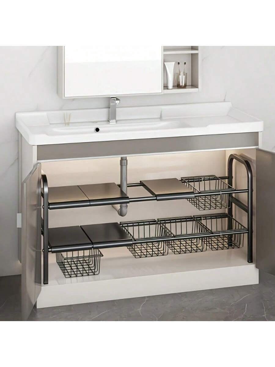 2 Tier Cabinet Shelf Organizer with 5 Removable Panels, 5 Baskets for ...