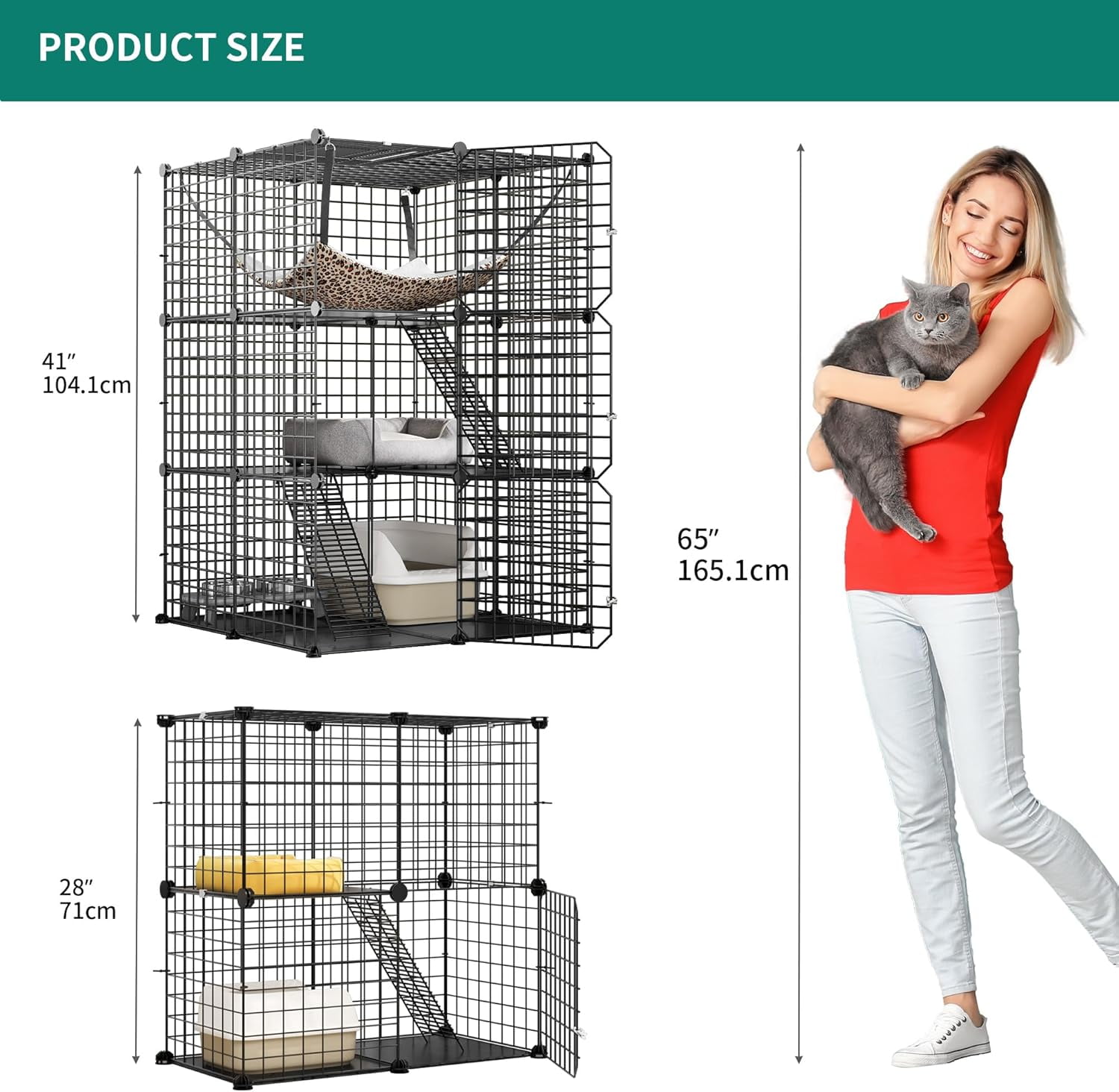 2 Tier Cage with Ladder for Small Animals Indoor Pet Playpen Catio ...