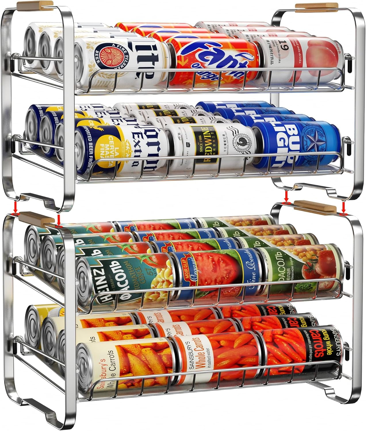 2-Tier Can Organizer for Pantry, Stackable Easy Install Metal ...