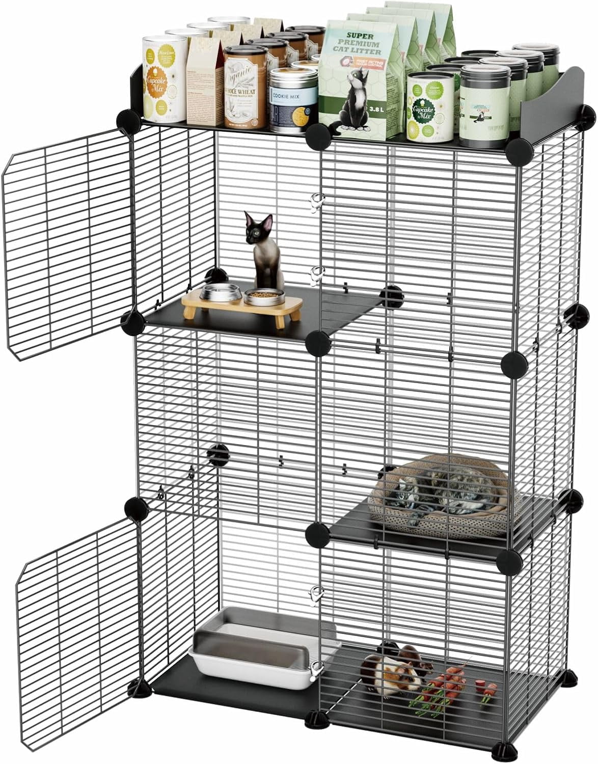 2 Tier Cat Cage Indoor, Big Wire Cat Cage Kennels Enclosures DIY ...