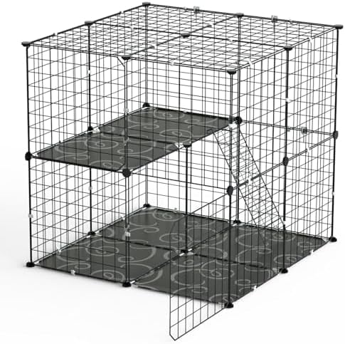 2 Tier Cat Cage, Indoor Cat Enclosure with Climbing Ladder and 2 Doors ...