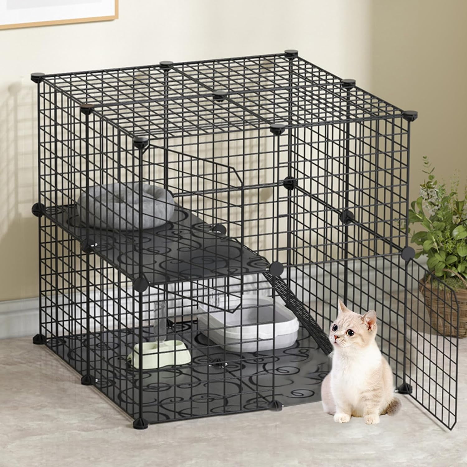 2 Tier Cat Cage Indoor Detachable Metal Wire Small Cat Cage with ...