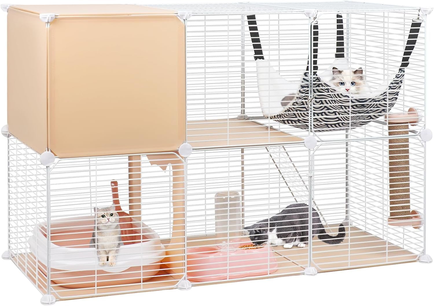 2-Tier Cat Cages Indoor, DIY Metal Wire Cat Kennel Enclosure Pet Home ...