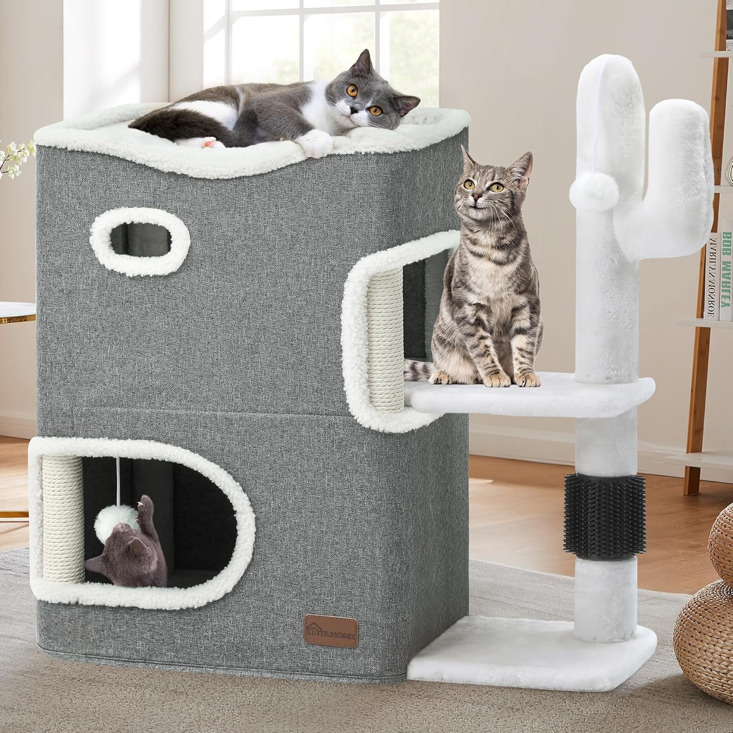 2-Tier Cat House, Cat Beds for Indoor Cats, Small Cat Condo with ...