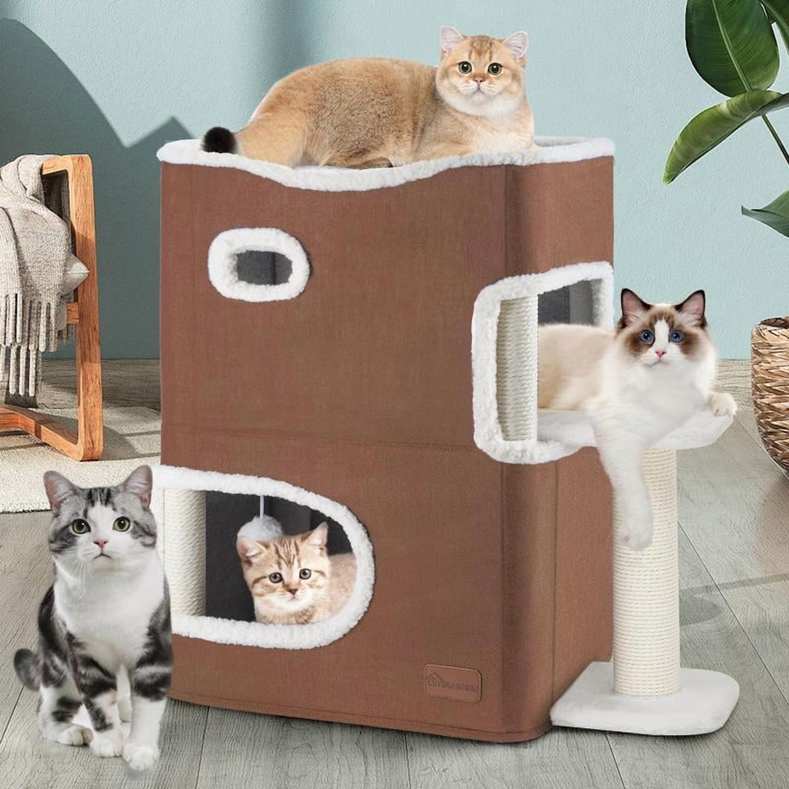 2-Tier Cat House, Indoor Cat Cave Bed Playhouse, Cat Tunnels with ...