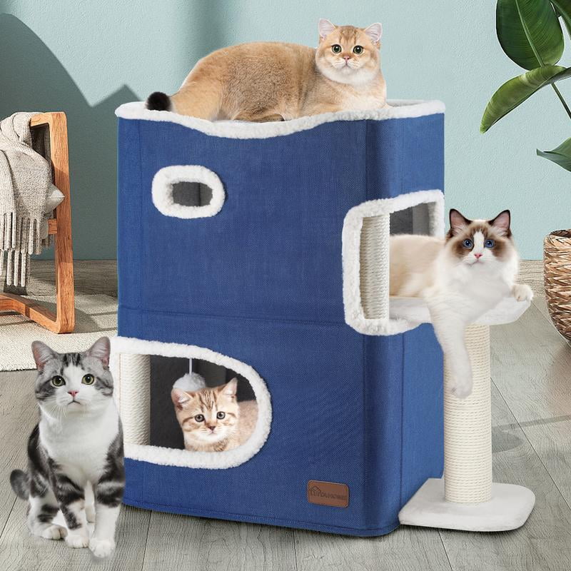 2-Tier Cat House Indoor Cave Bed Playhouse with Tunnel, Scratch Pad ...