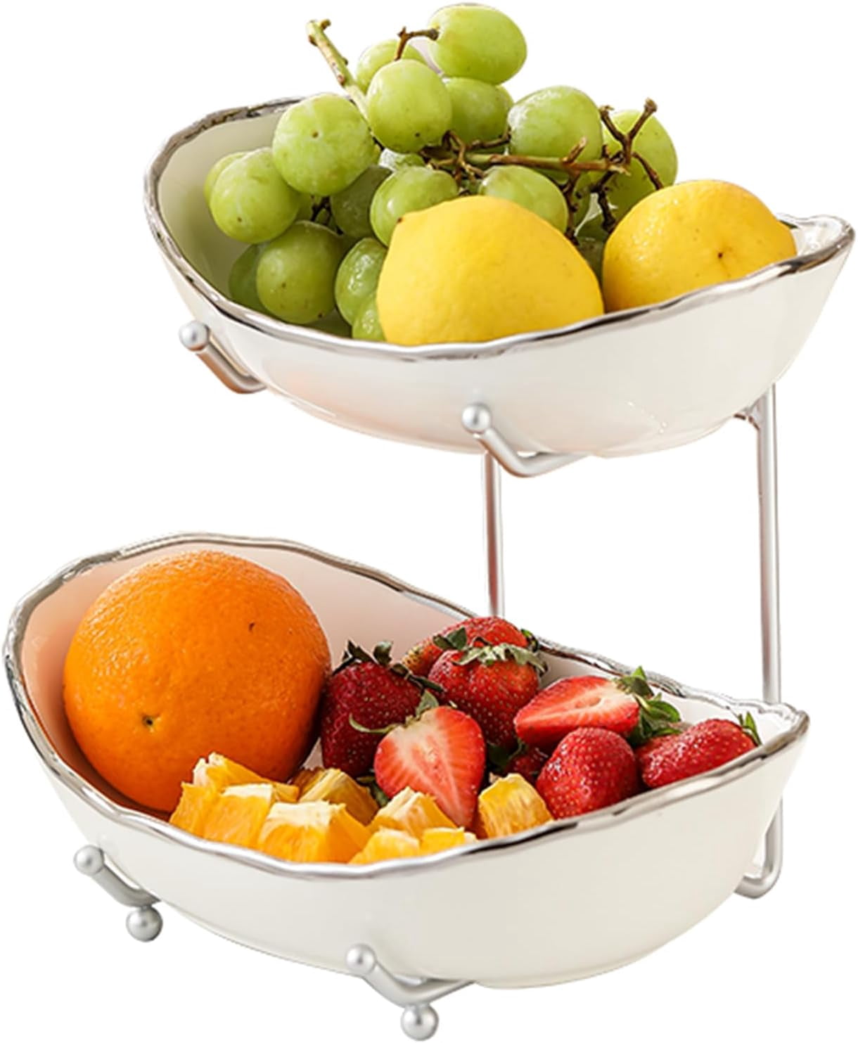 2 Tier Ceramic Fruit Bowl for Kitchen Counter, Tiered Fruit Basket for ...