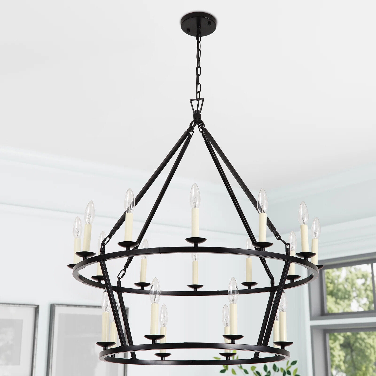 2-Tier Chandelier Large Farmhouse Wagon Wheel Chandelier 20-Light Round ...