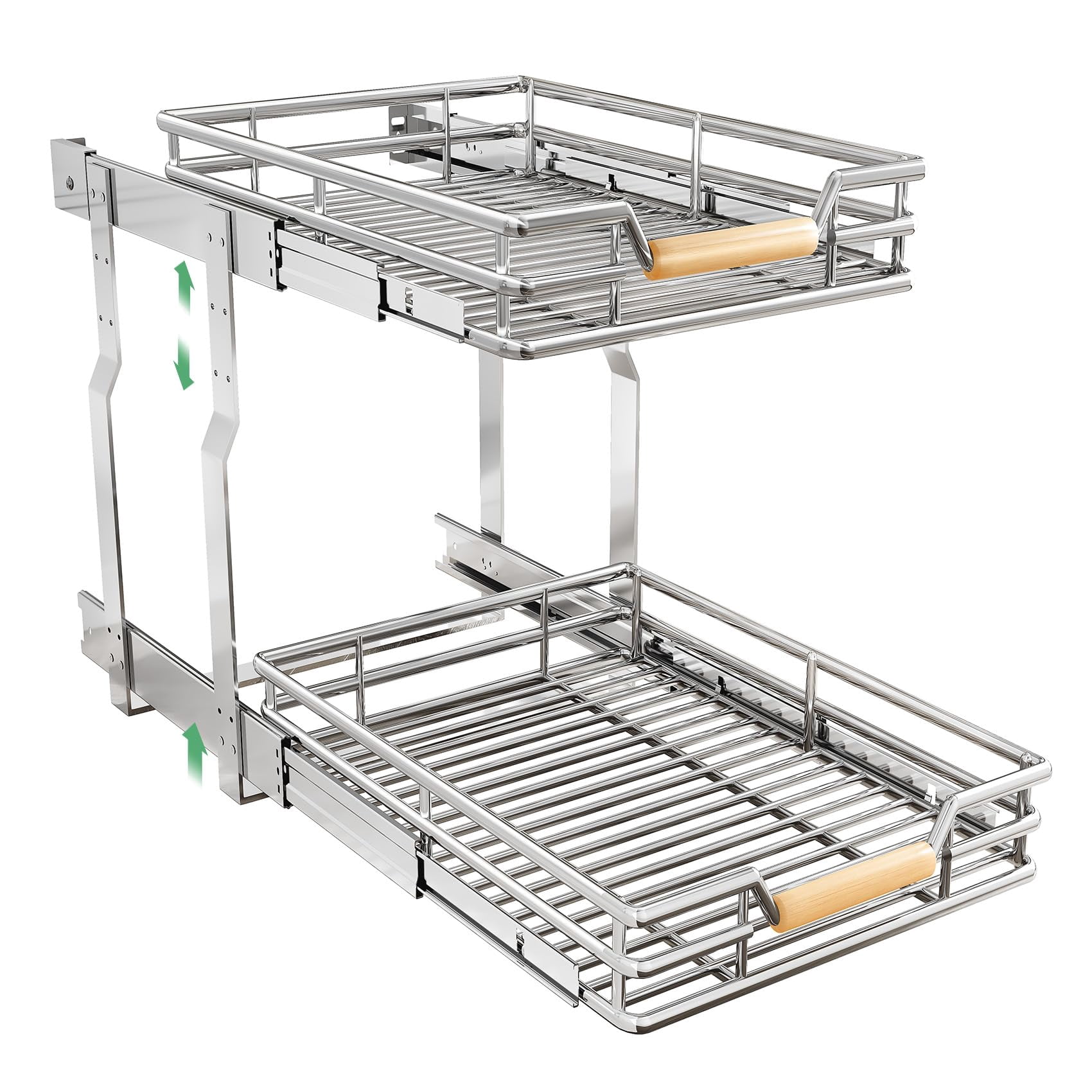 2-Tier Chrome Pull Out Cabinet Organizer, 15"W x 21"D, For Kitchen Pots ...