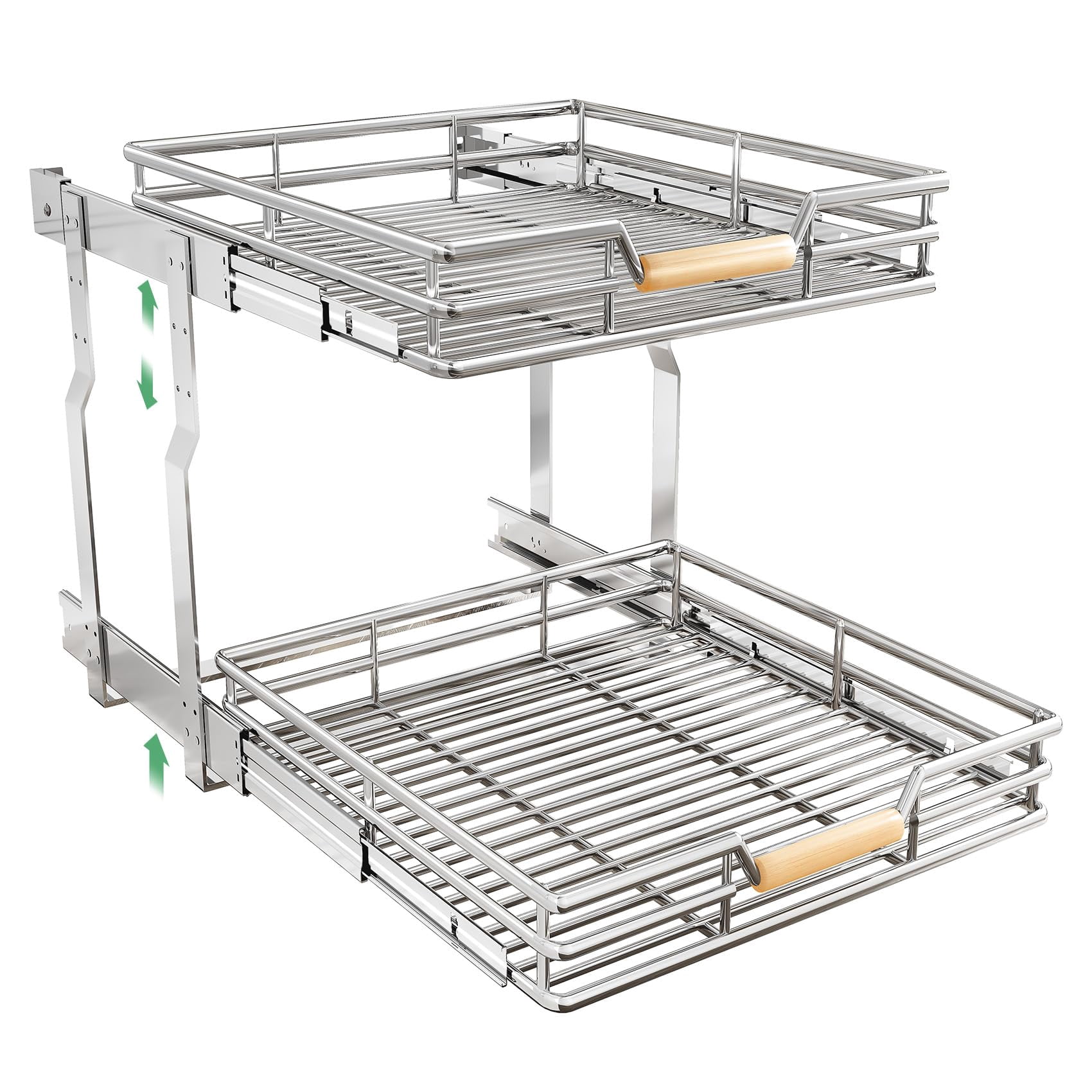 2-Tier Chrome Pull Out Cabinet Organizer, 23"W x 21"D, Kitchen Pantry ...