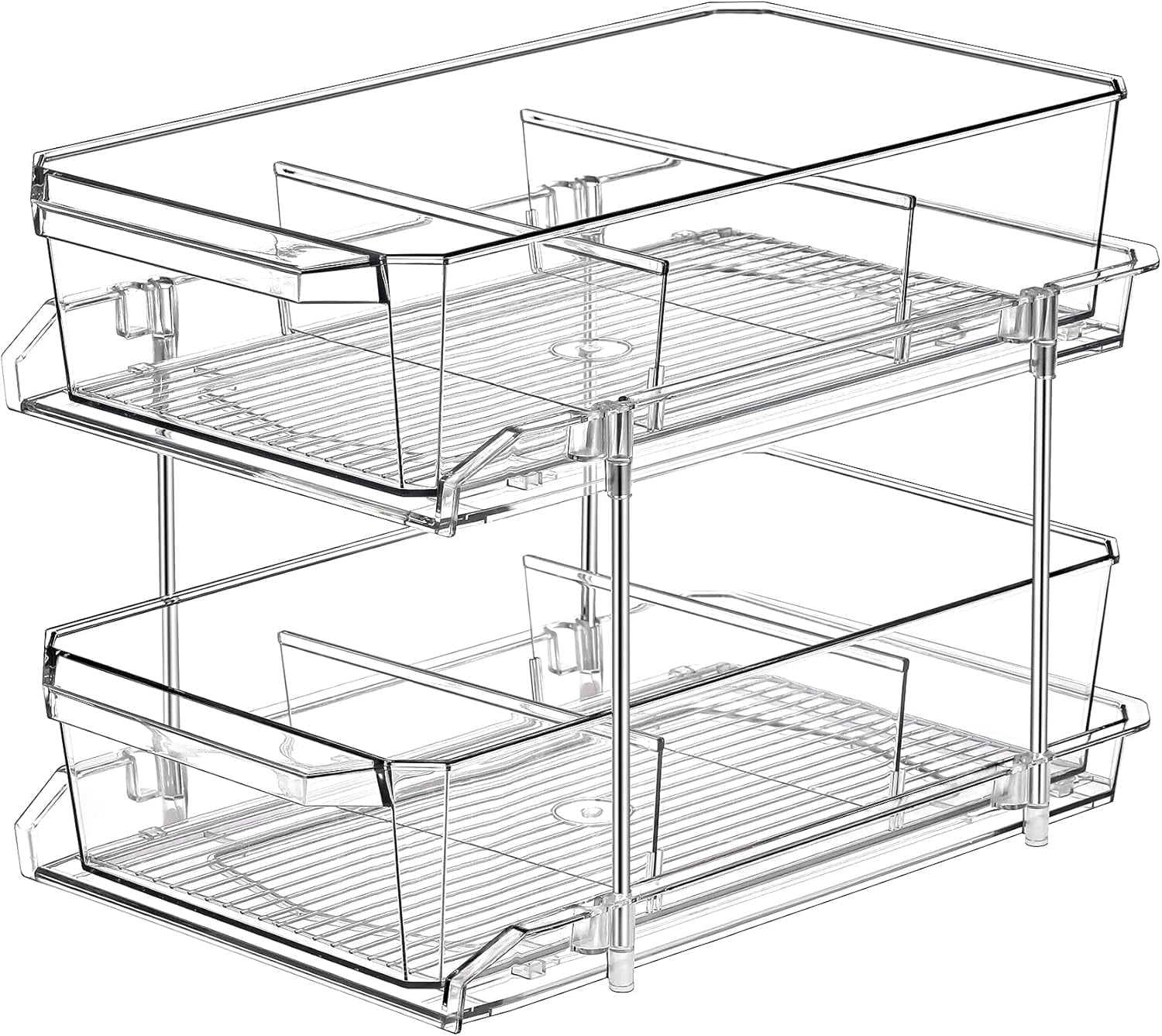 2 Tier Clear Organizer with Dividers for Cabinet, Shlef, Counter ...