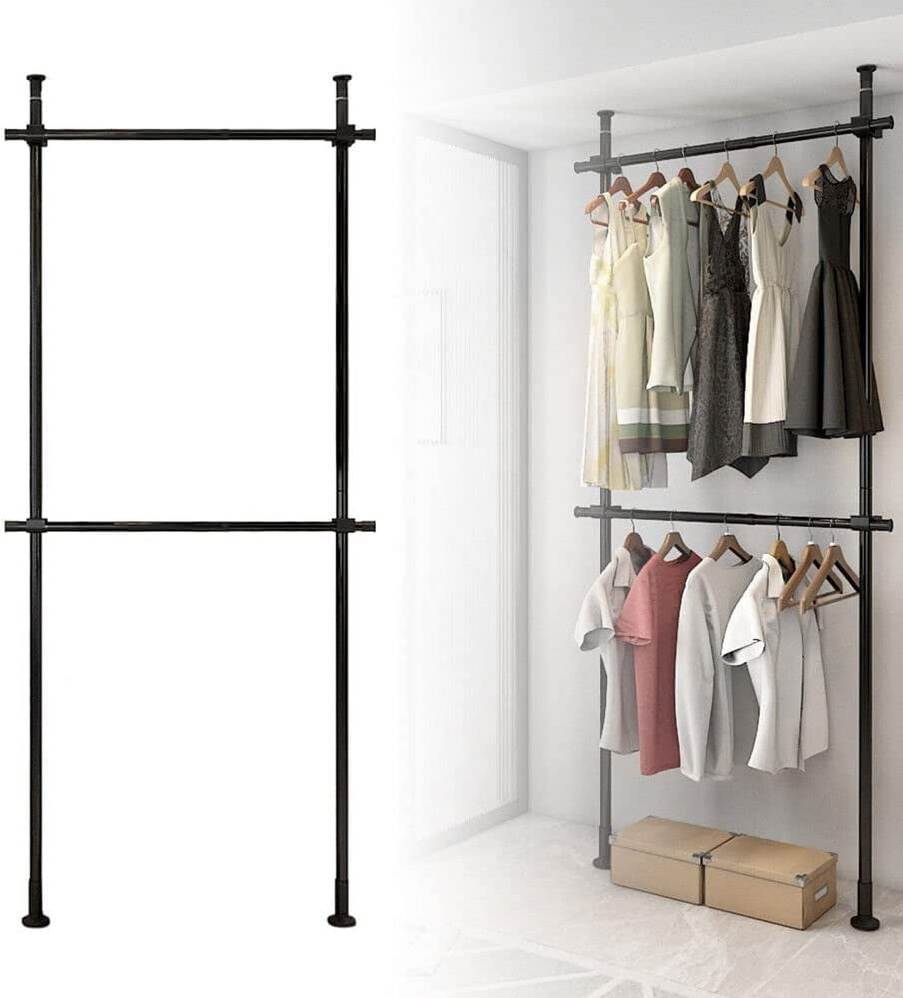 2 Tier Closet Organizer Metal Garment Rack Portable Clothes Hanger ...