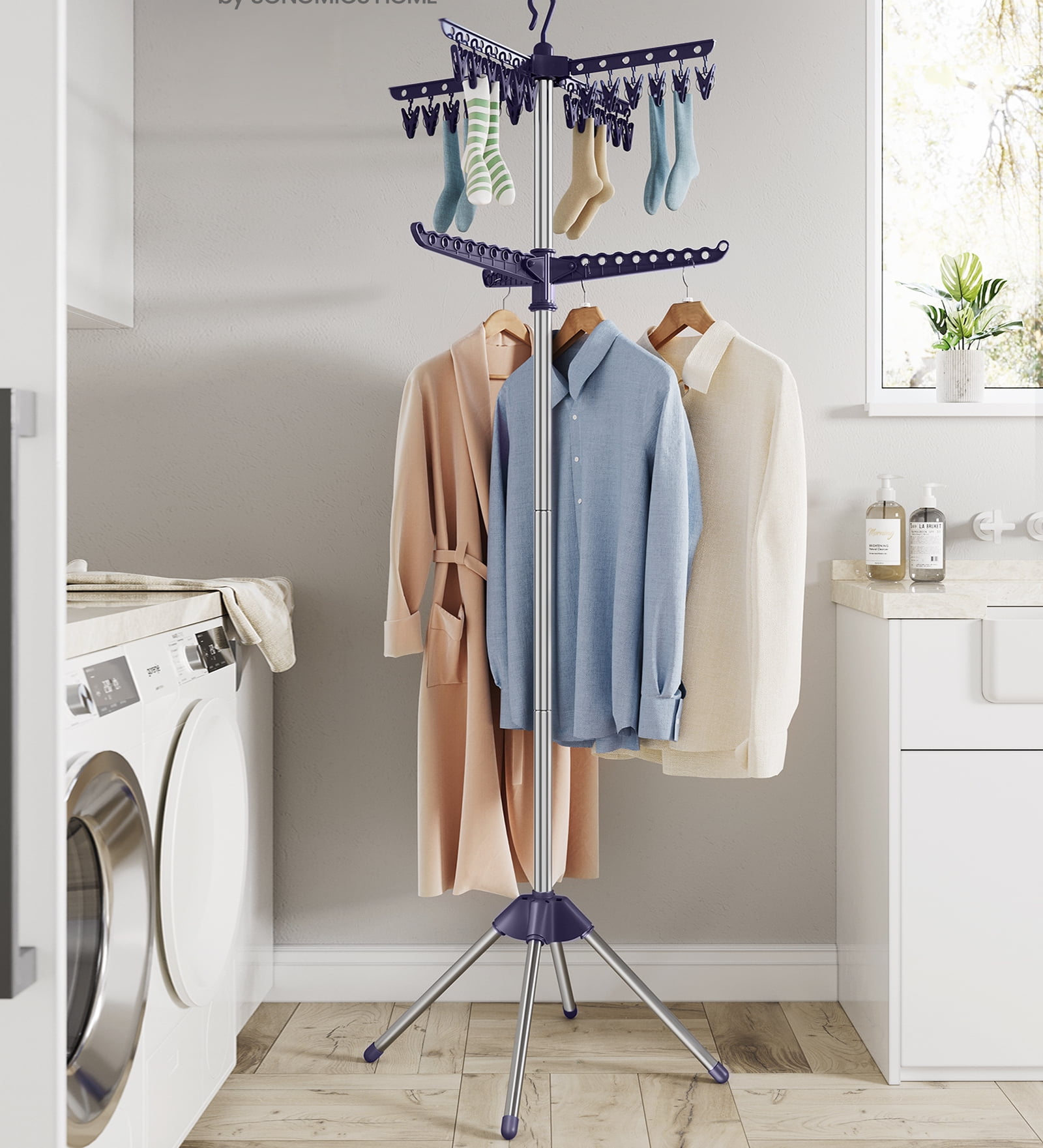 2-Tier Foldable Clothes Drying Rack, 72" Stainless Steel, 27 Clips, 3 ...