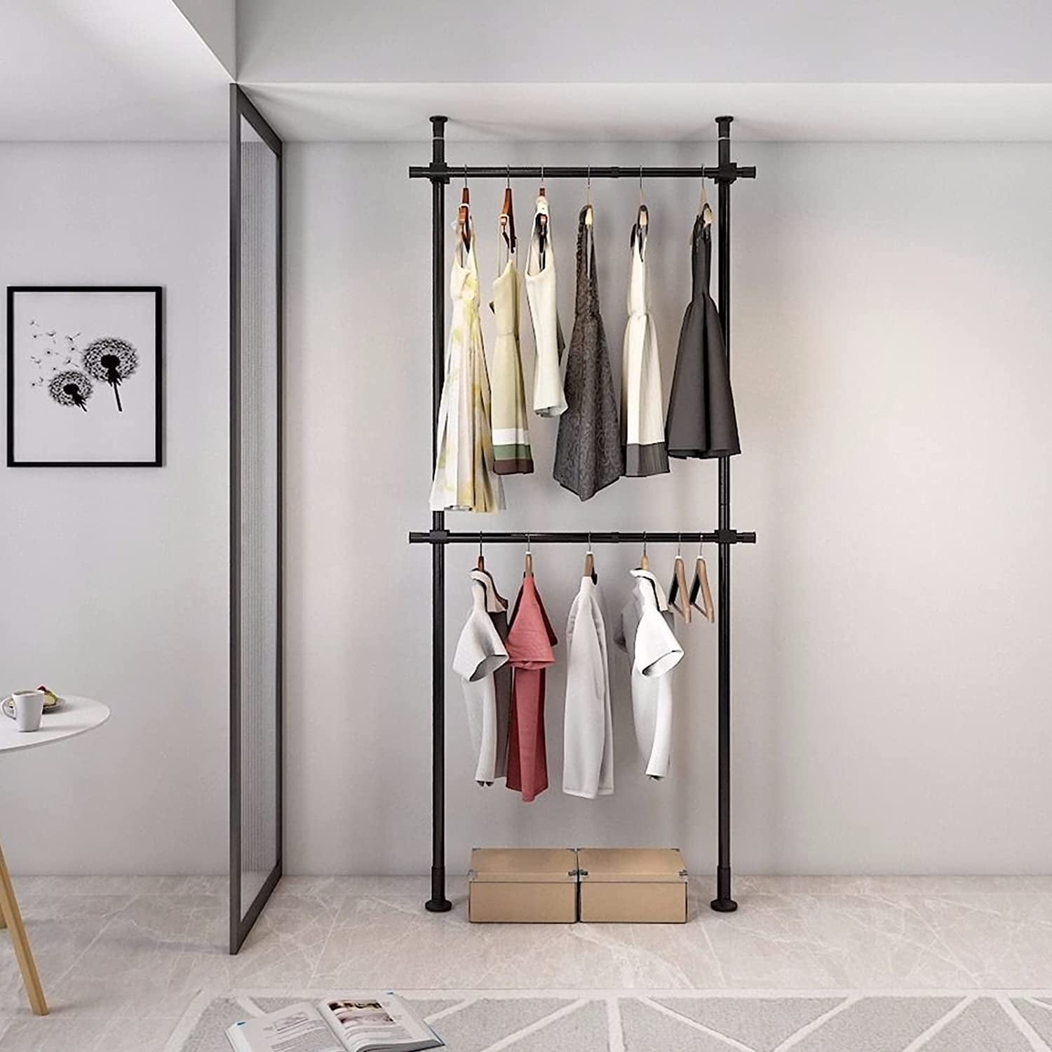 2 Tier Clothes Rack Floor Standing Heavy Duty Garment Rack with Double ...