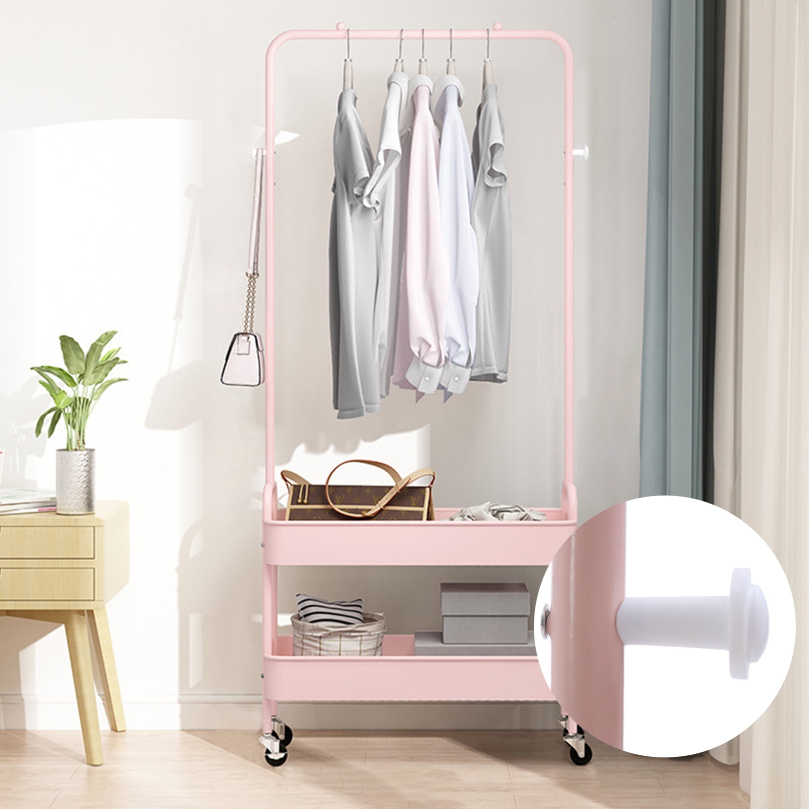 2-Tier Clothes Rack Garment Rack with Storage Shelf, Mobile ...