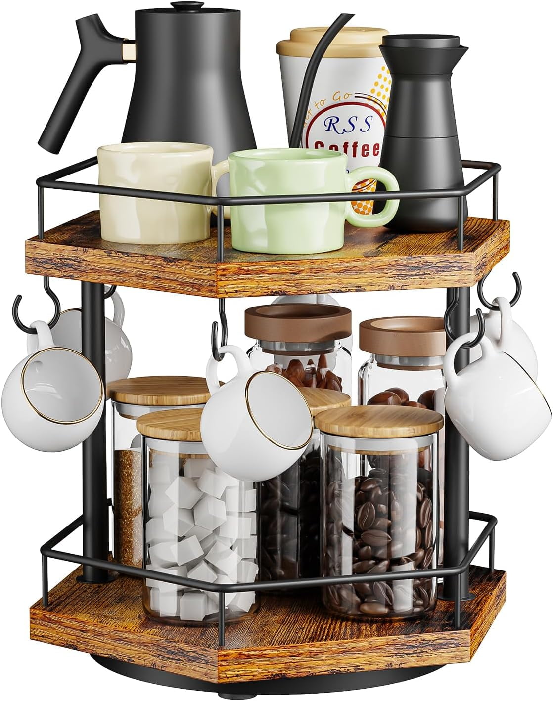 2 Tier Coffee Bar Organizer Countertop Station Shelf for Home Office ...