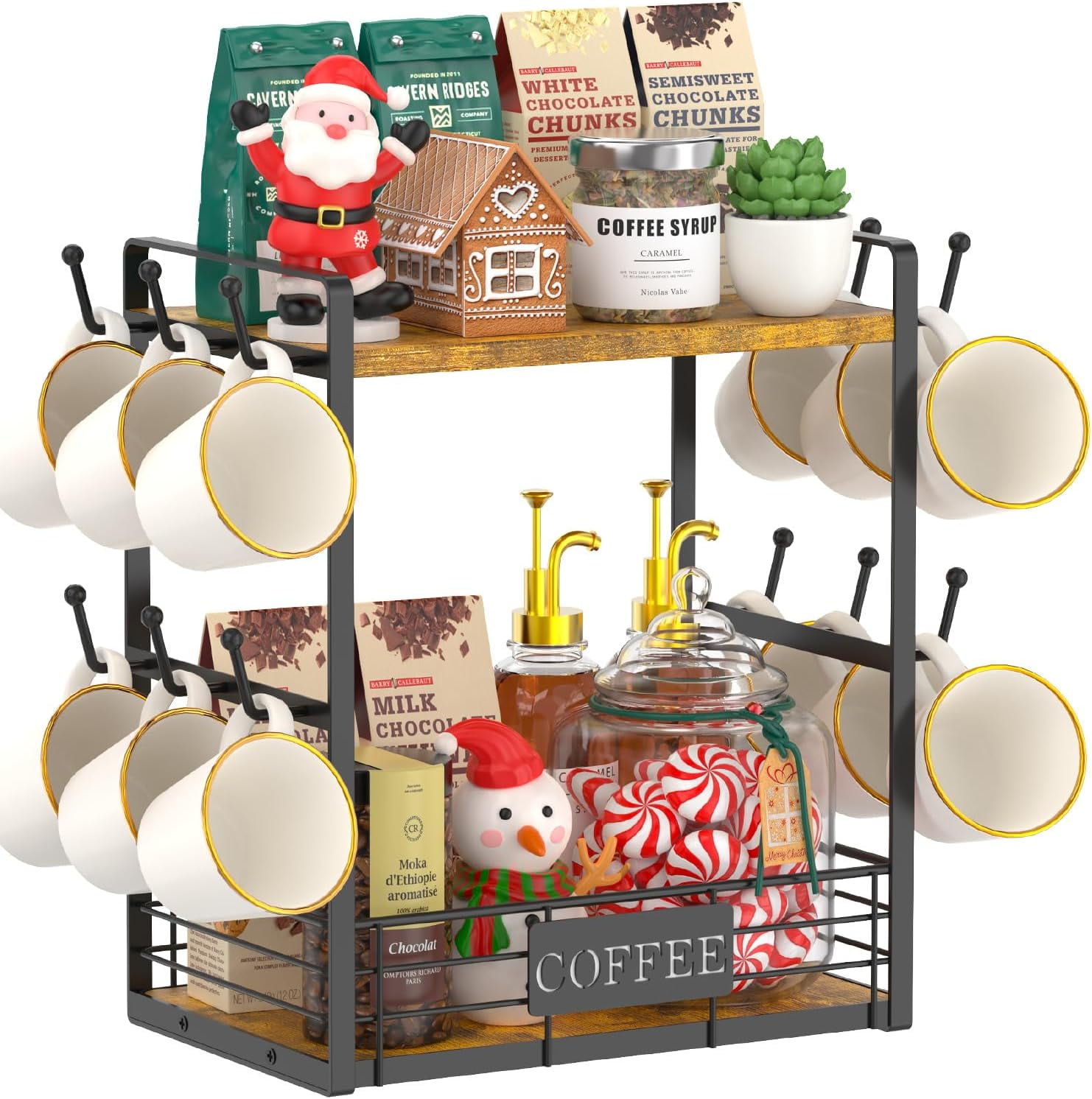 2 Tier Coffee Bar Organizer Station Shelf for Home Office, Multi ...