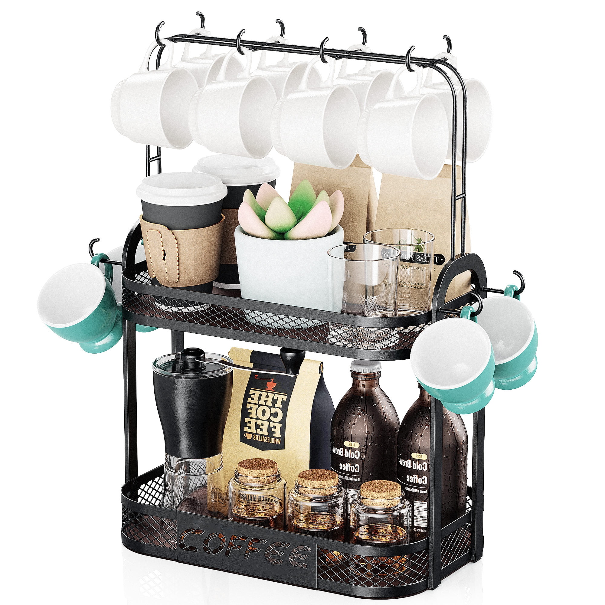 2 Tier Coffee Mug Holder, Coffee Cup Holders for Countertop with 12 ...