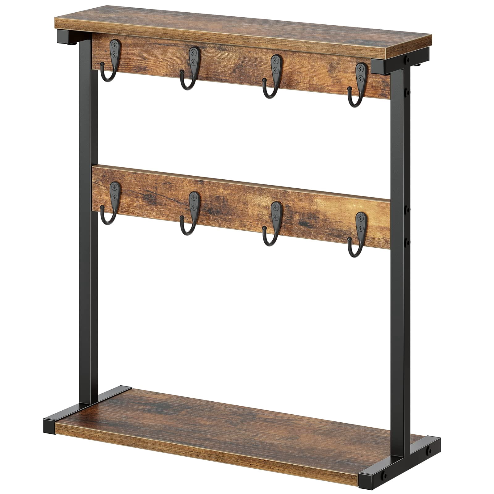 2 Tier Coffee Mug Tree Rack Rustic Brown + Black with 8 Hooks and 2 ...