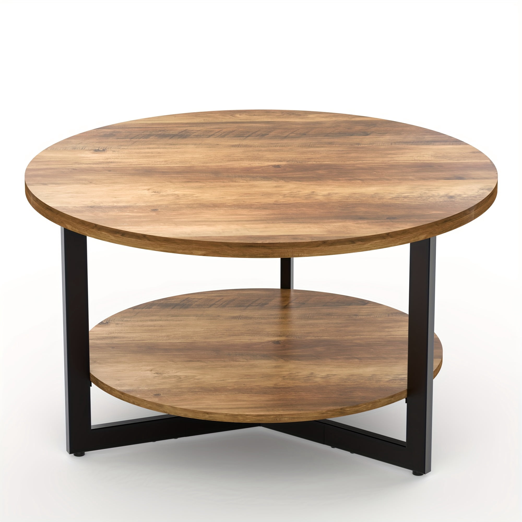 [2-Tier Coffee Table] 2-Tier Elegant Round Coffee Table - Light Brown ...