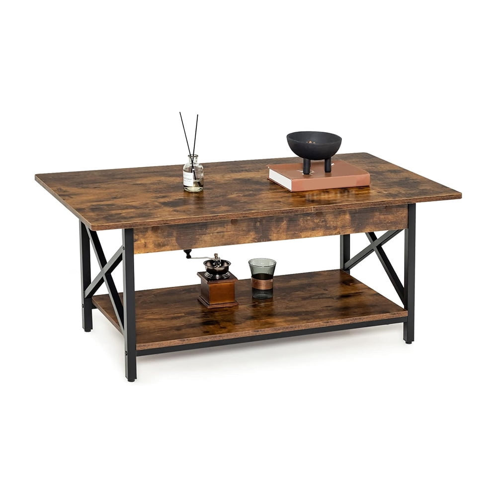 2-Tier Coffee Table, 2-Tier Wood Cocktail Tea Table, Rectangle Sofa ...